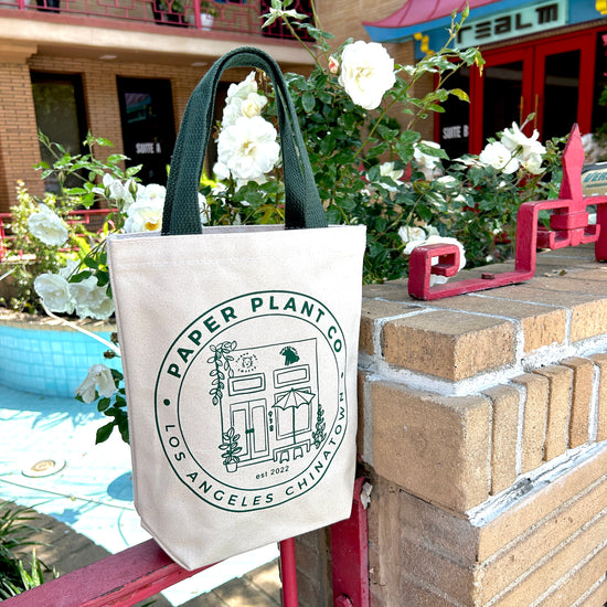 PPC Storefront Stamped Mini Tote Bag · Green Handles – Paper Plant Co.